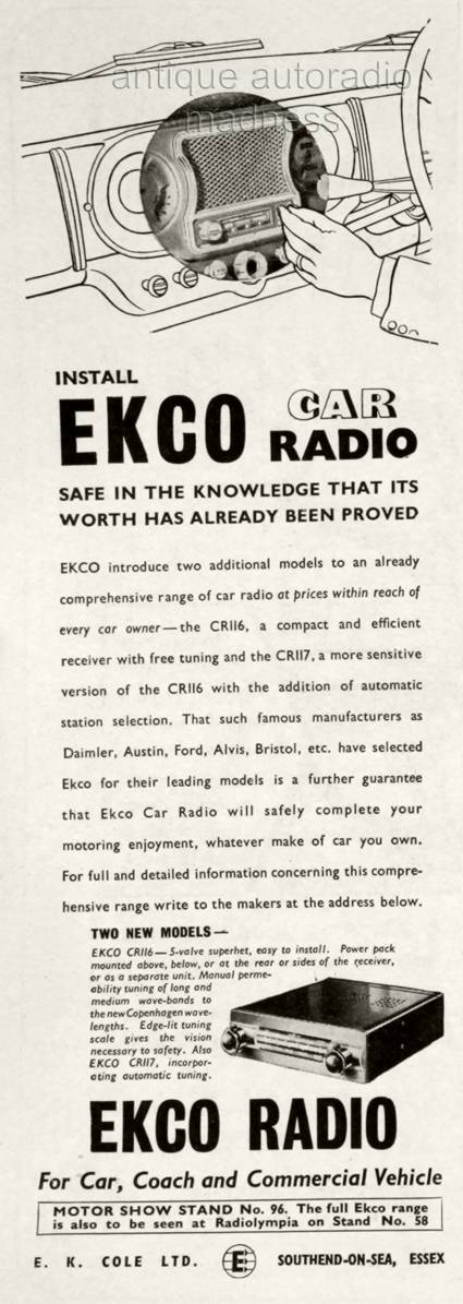 Ekco oldtimer car radio 1949